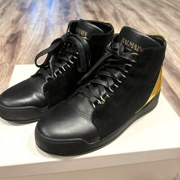 Balmain | Shoes | Balmain Black And Gold Sneakers | Poshmark